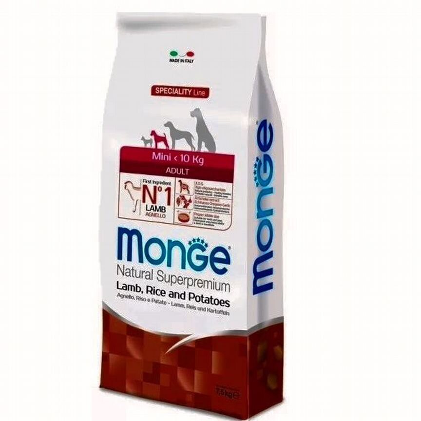 Корм для собак monge 12 кг ягненок с рисом и карт