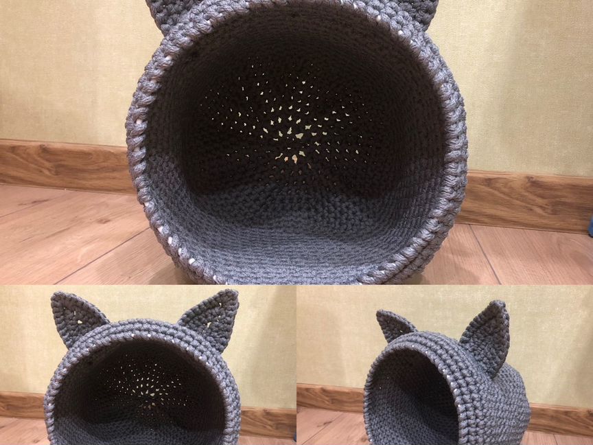 Домик для котов и кошек из шнура крючком, котодом