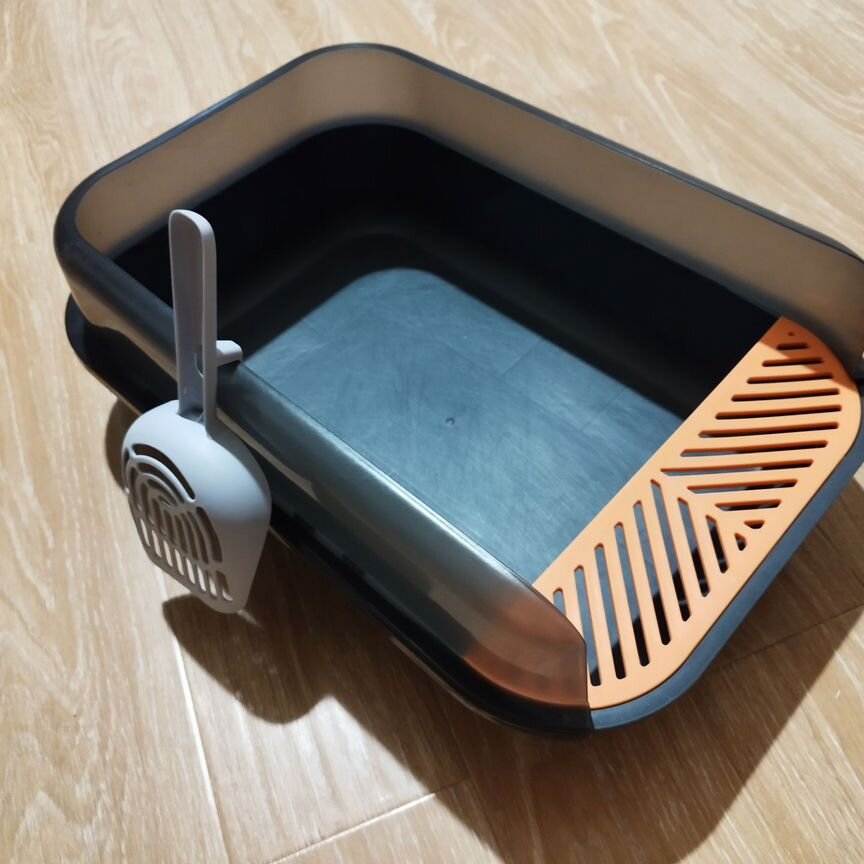 Большой кошачий лоток с бортиками и совочком