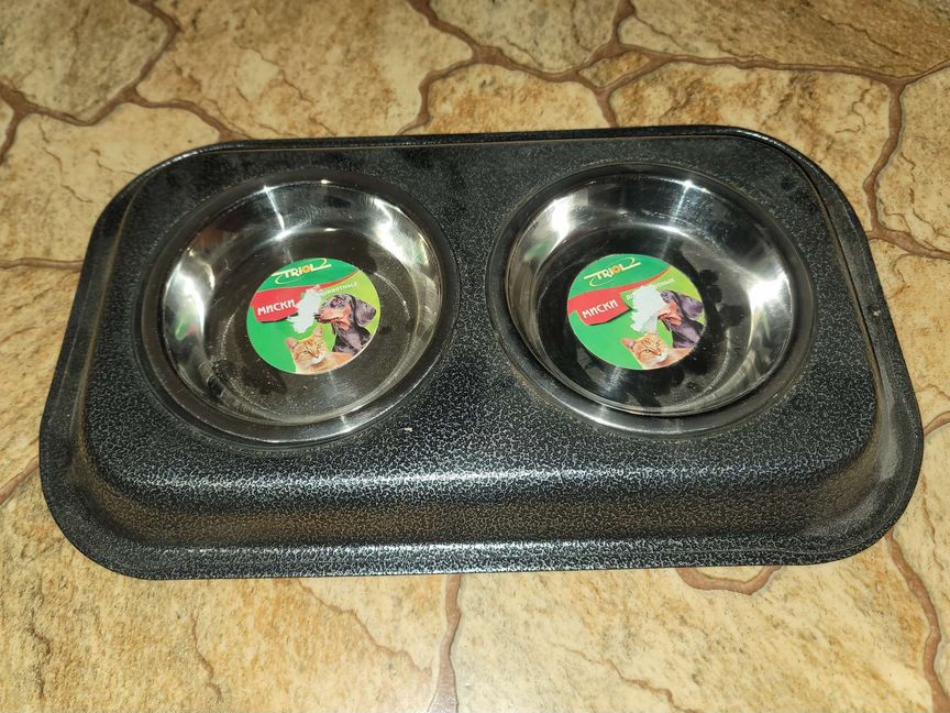 Миска triol металлическая напольная двойная