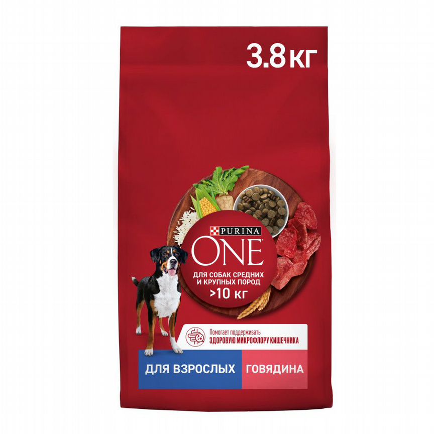 Purina ONE для собак, с говядиной, 3,8 кг