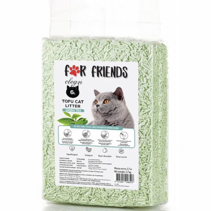 Наполнитель FOR friends Tofu Green Tea комкующийся, с ароматом зеленого чая - 6 л