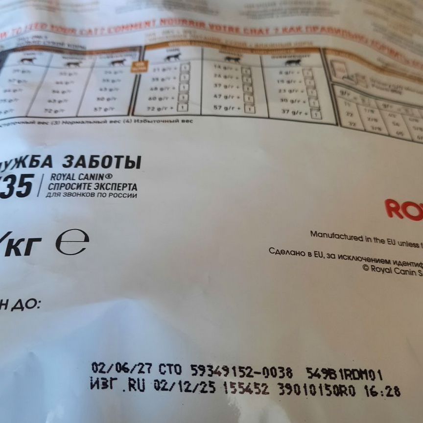 Корм для кошек royal canin urinary