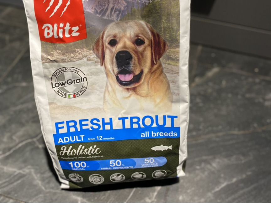 Корм для собак blitz holistic с форелью, 1,5 кг