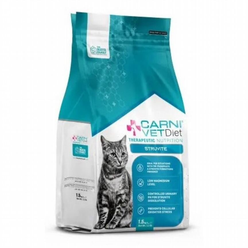 Сухой корм carni Vet Diet Cat Struvite для кошек при мочекаменной болезни, растворение струвитных ур