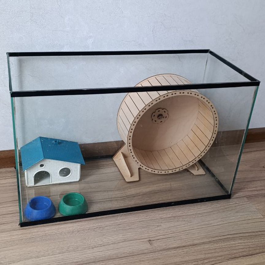 Аквариум для хомяка, домик, колесо, миски