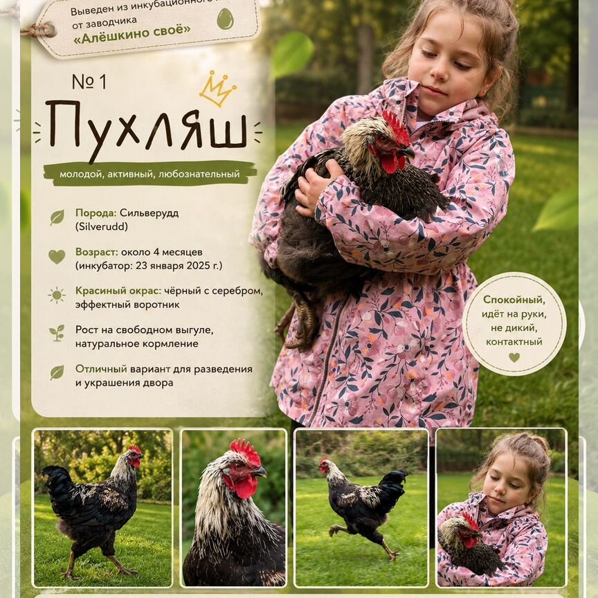 Молодые породистые петухи — Сильверудд и микс