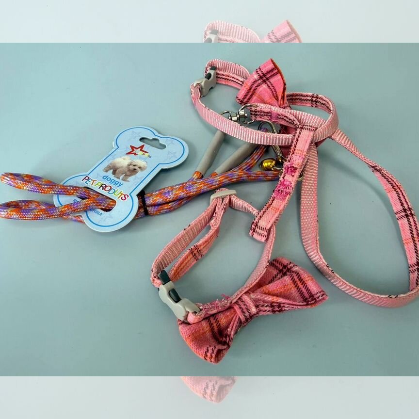 Шлейка поводок для маленьких собак с бантиком