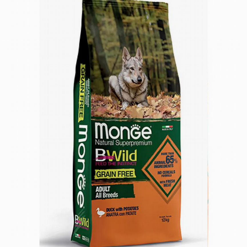 Корм Monge BWild Grain Free Adult утка/картоф 12кг