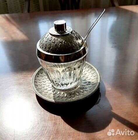 Горчичница СССР с ложечкой и тарелочкой, мельхиор купить в Москве ...