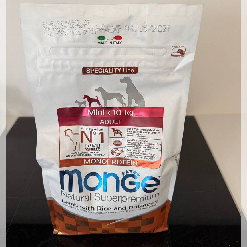 Monge monoproteine Ягненок и Рис Корм для собак