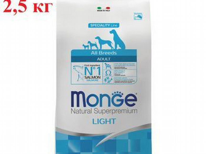 Корм для собак monge light с лососем 2,5 кг