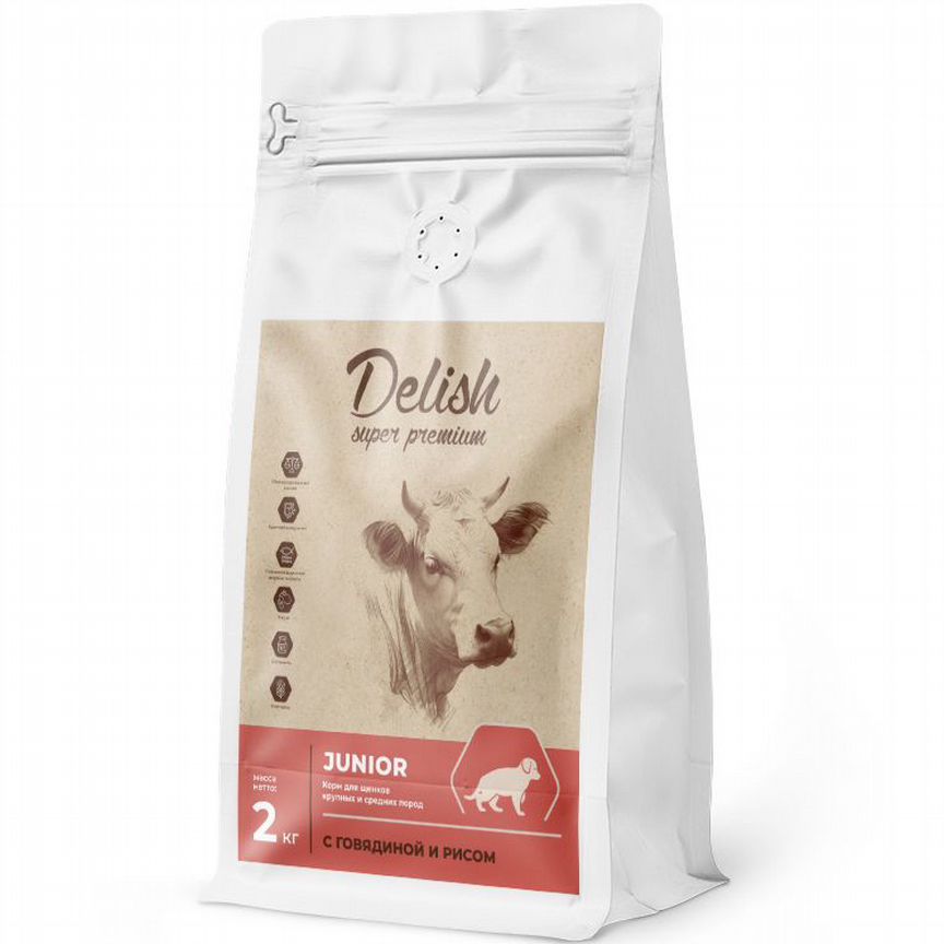 Сухой корм delish для щенков, говядина - 2 кг