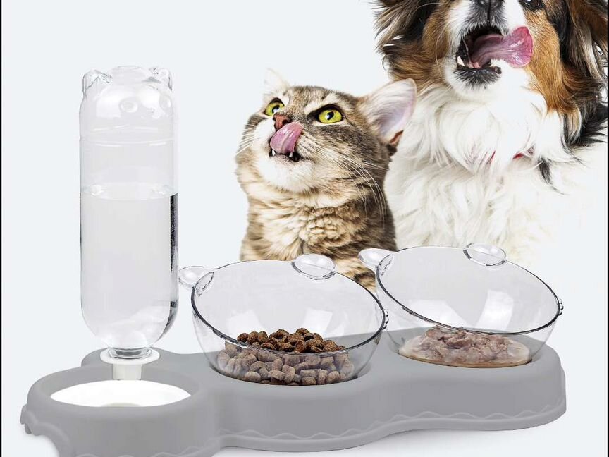 Миска для кошек, собак с атопоилкой двойная