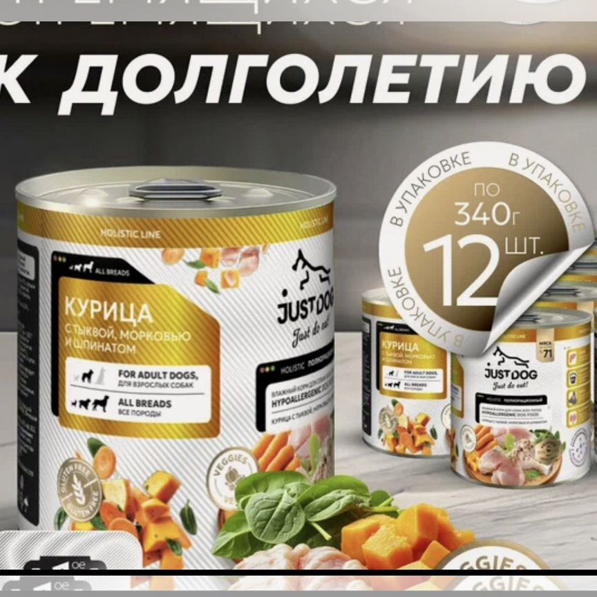 Влажный корм холистик just DOG курица