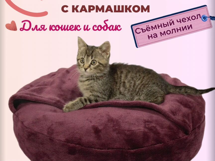 Лежанка для кошек и собак / Пуфик с кармашком