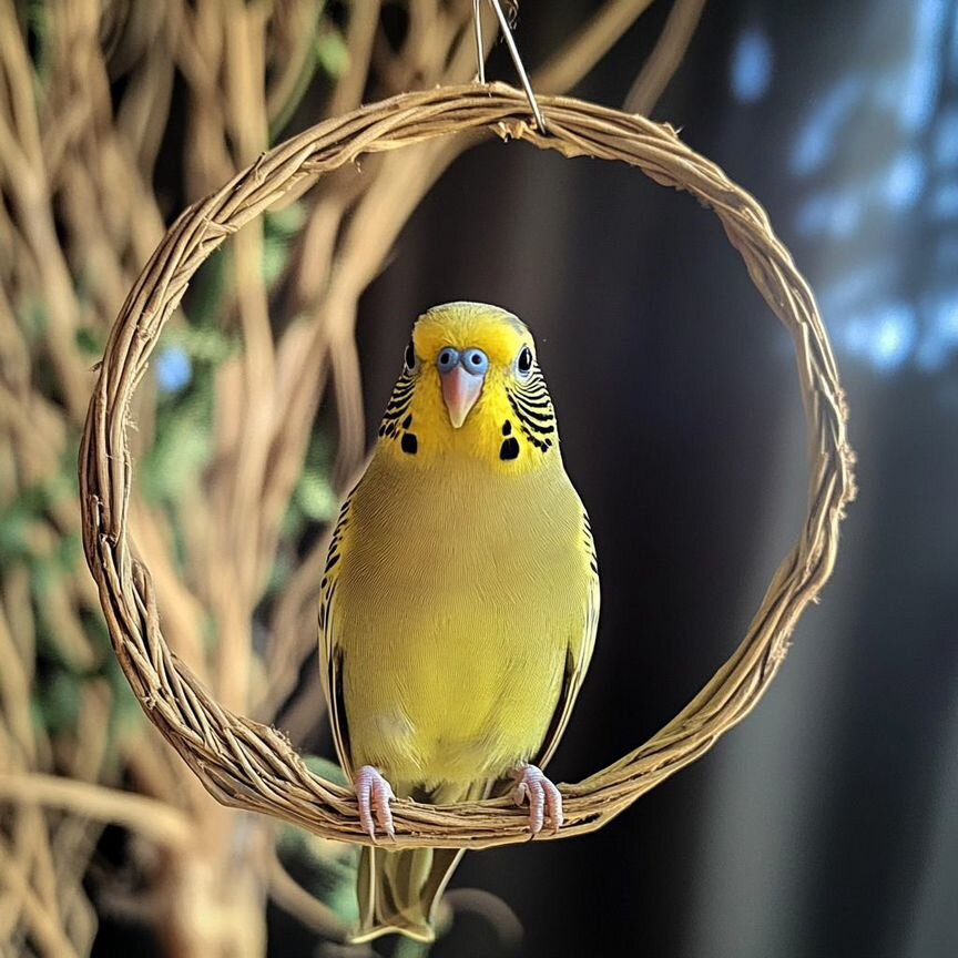 Круглые плетеные качели для попугая