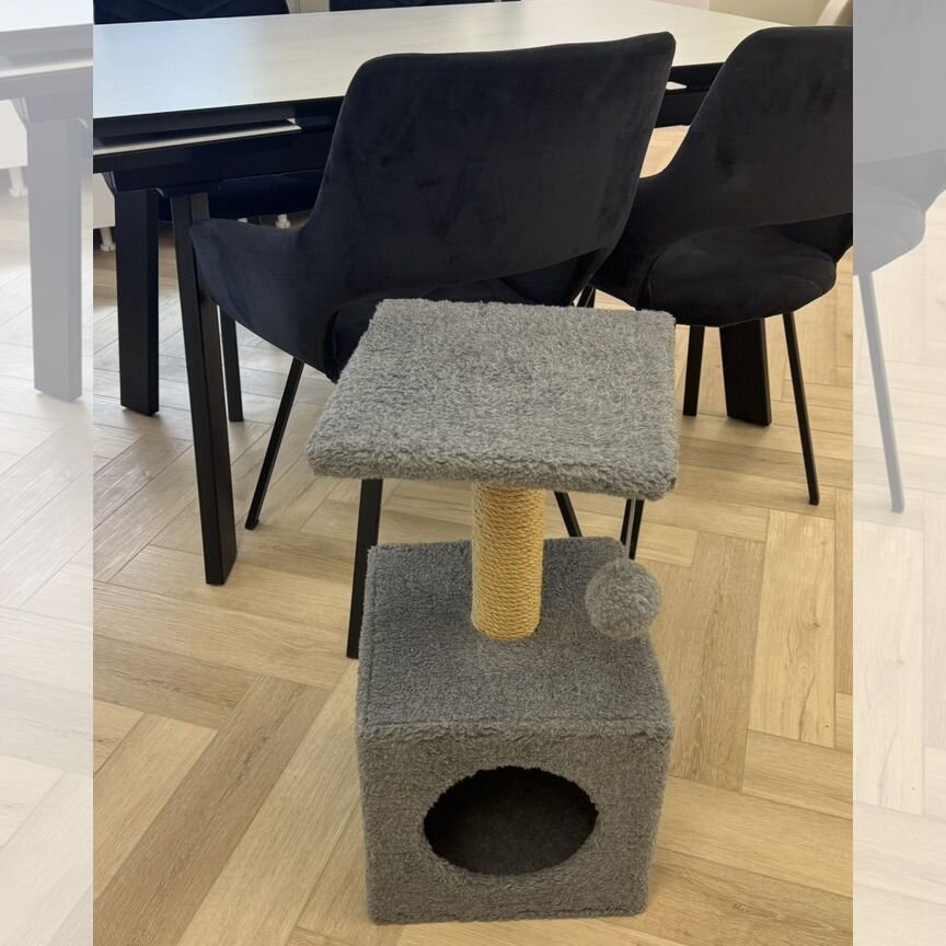 Когтеточка для кошек с лежанкой и домиком