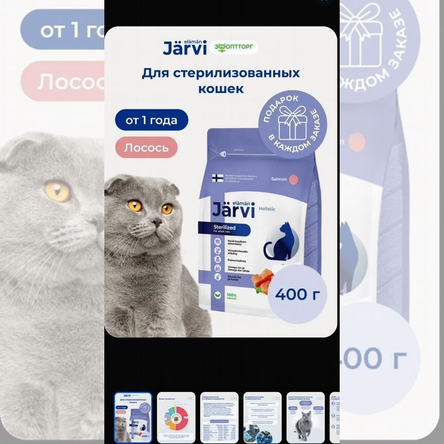 Сухой корм Jarvi для кошек с лососем г