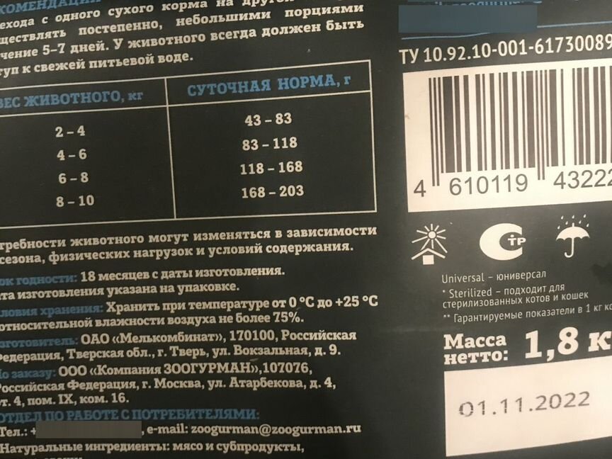 Корм для стерилизованных кошек