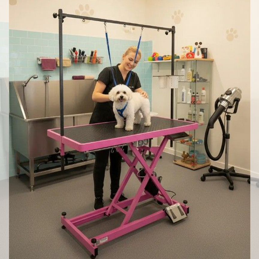 Стол для груминга с подъемником (розовый)
