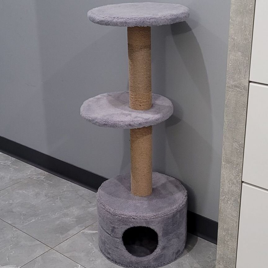 Когтеточка с домиком и двумя полками