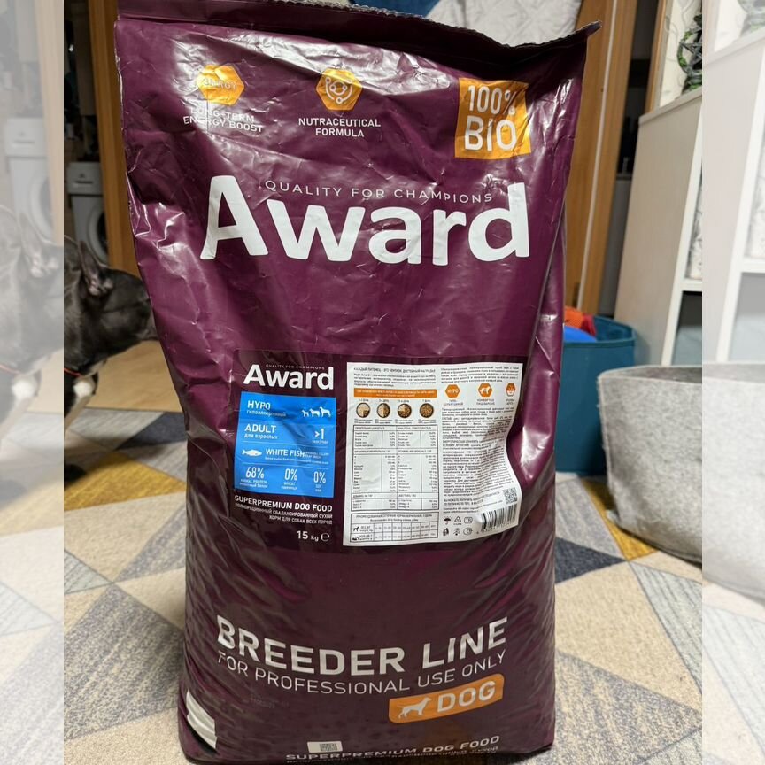 Корм для собак Award, белая рыба, 15кг