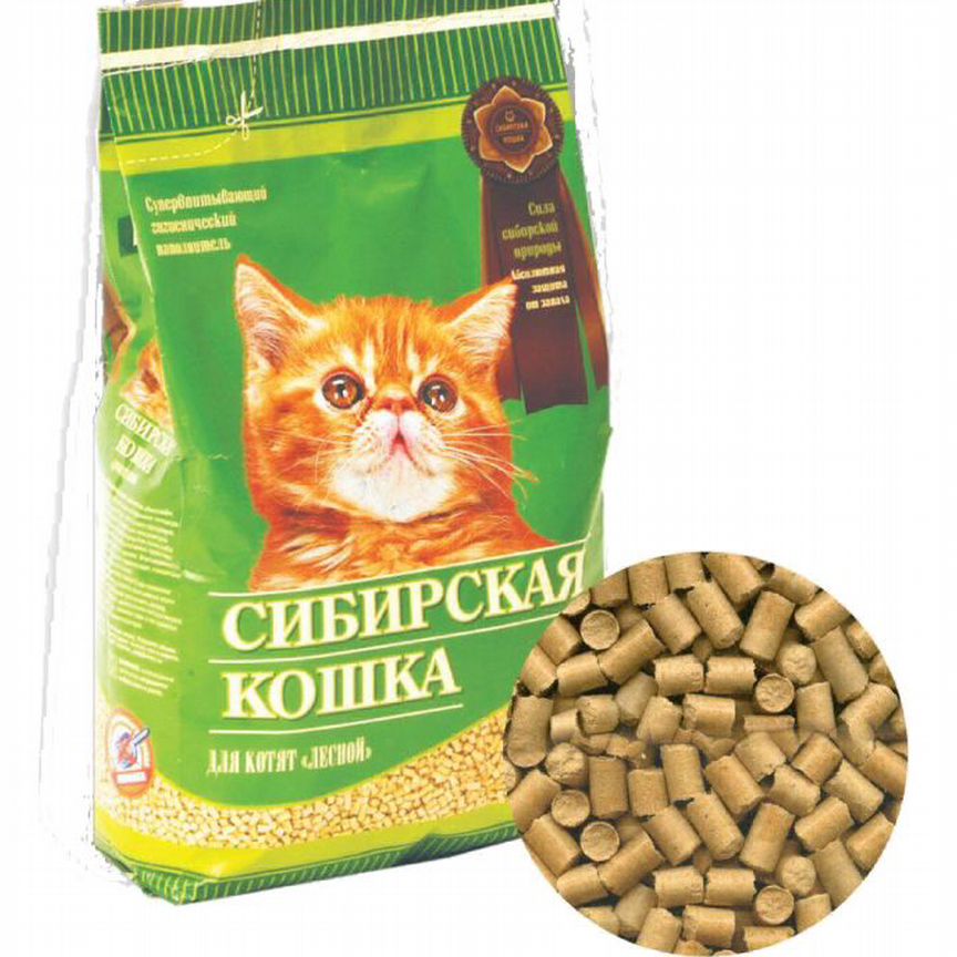 Наполнитель сибирская кошка "Лесной" для котят древесный - 5 л