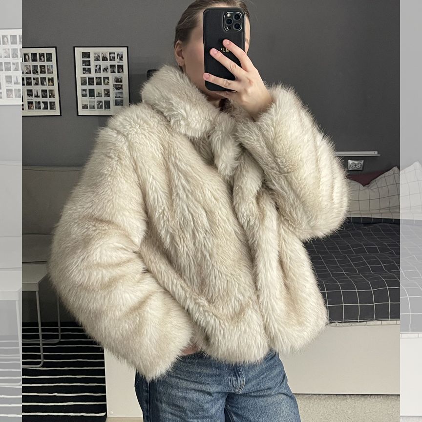 Шуба из экомеха женская белая m
