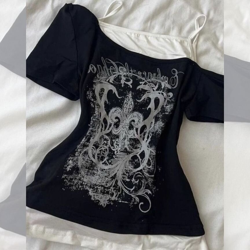 Топ с майкой чёрный/белый archive y2k opium